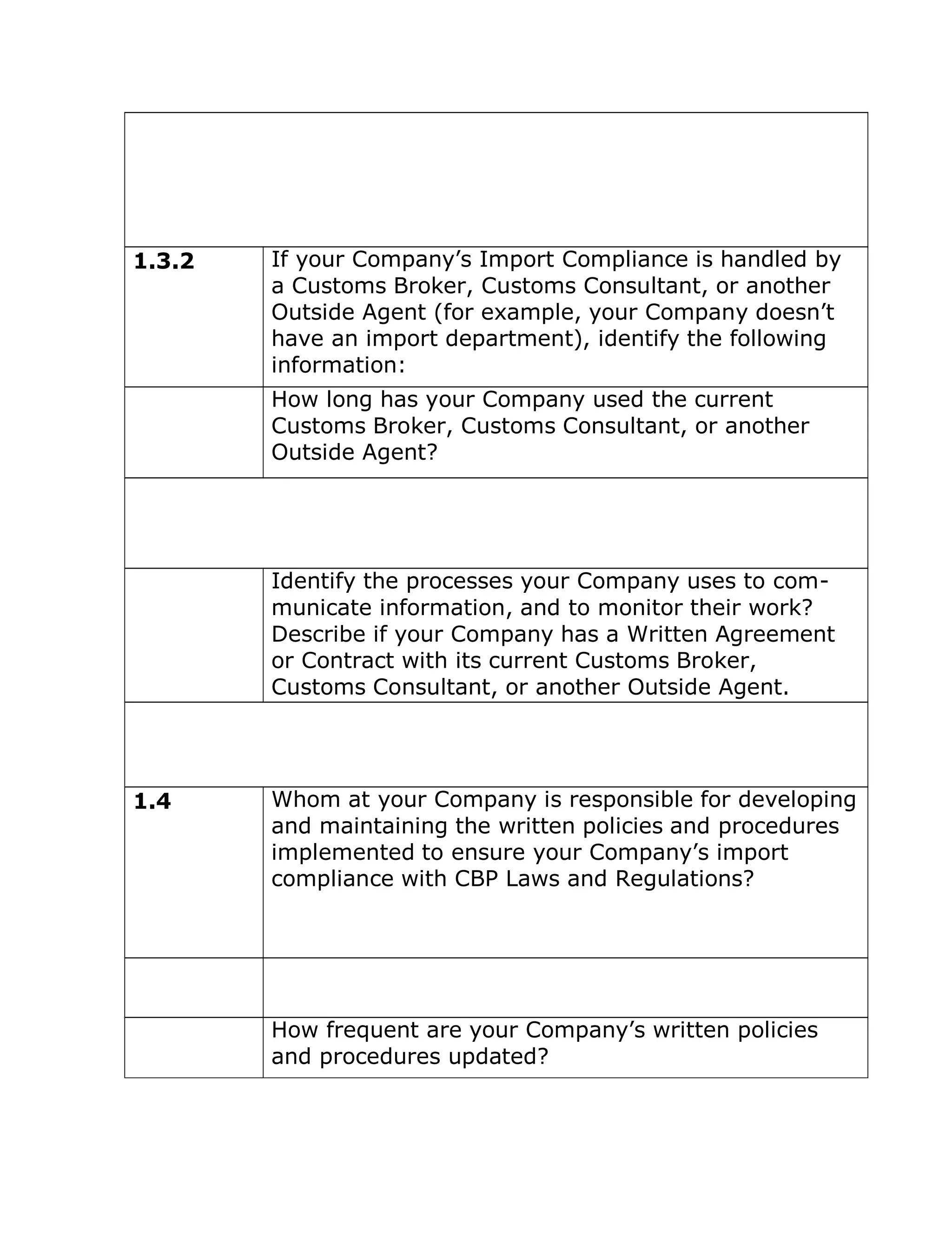 CBP PRE-ASSESSMENT IMPORT AUDIT QUESTIONNAIRE | PPTX