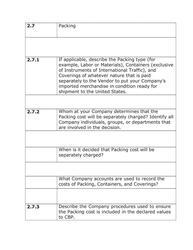CBP PRE-ASSESSMENT IMPORT AUDIT QUESTIONNAIRE | PPTX