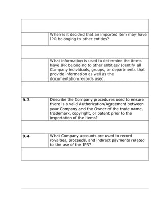 CBP PRE-ASSESSMENT IMPORT AUDIT QUESTIONNAIRE | PPTX