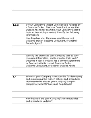 CBP PRE-ASSESSMENT IMPORT AUDIT QUESTIONNAIRE | PPTX