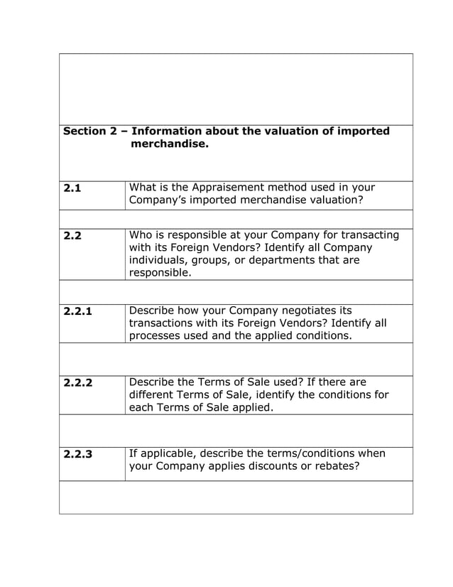 CBP PRE-ASSESSMENT IMPORT AUDIT QUESTIONNAIRE | PPTX