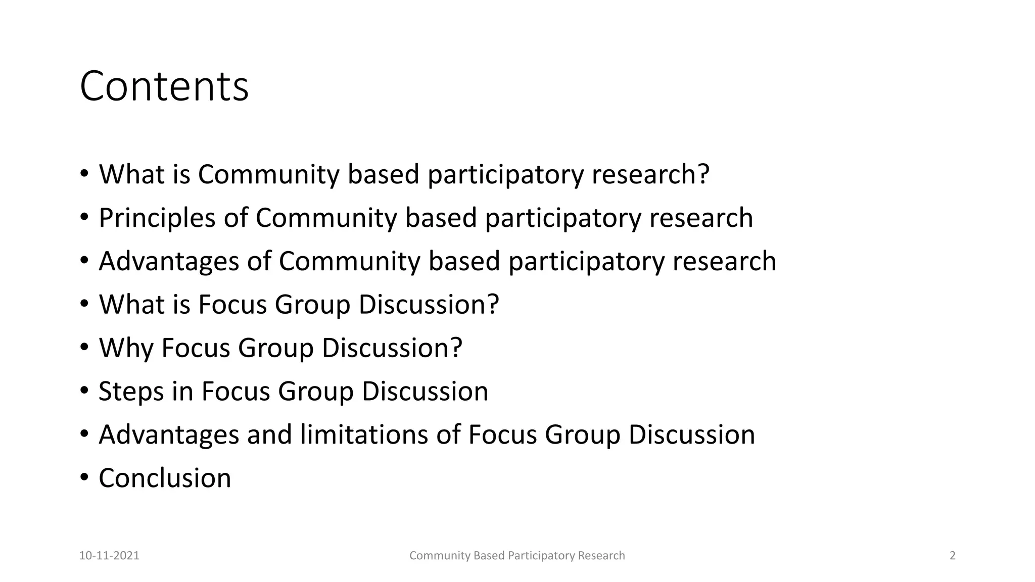 Community Based Participatory Research - Focus Group discussion | PPTX