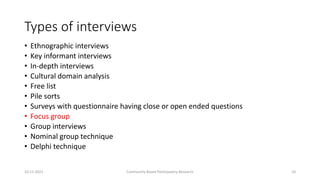 Community Based Participatory Research - Focus Group discussion | PPTX