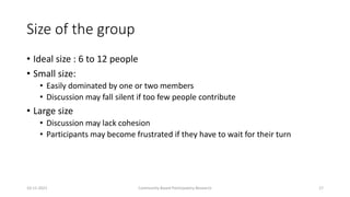 Community Based Participatory Research - Focus Group discussion | PPTX