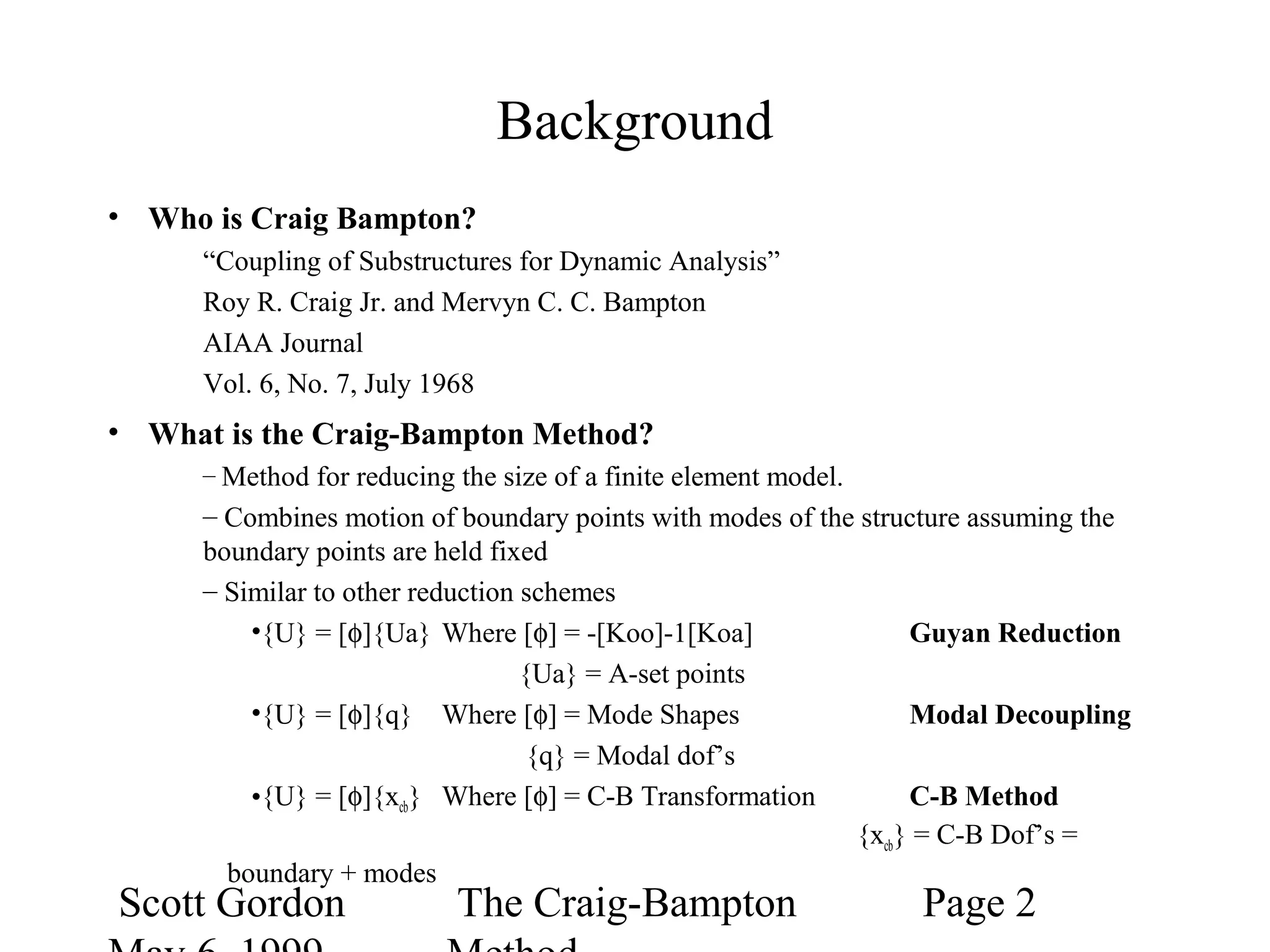 Craig-Bampton Method | PPT