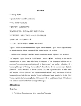 Consumer behaviour - toyota project | DOCX