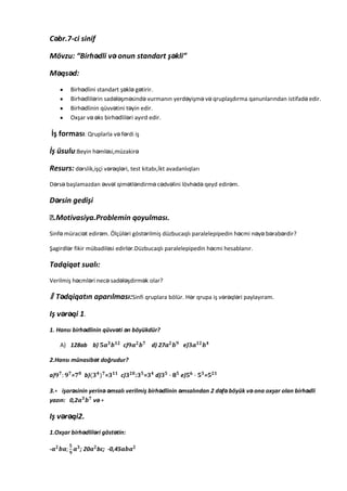 Cəbr 7 ci sinif icmalı | PDF