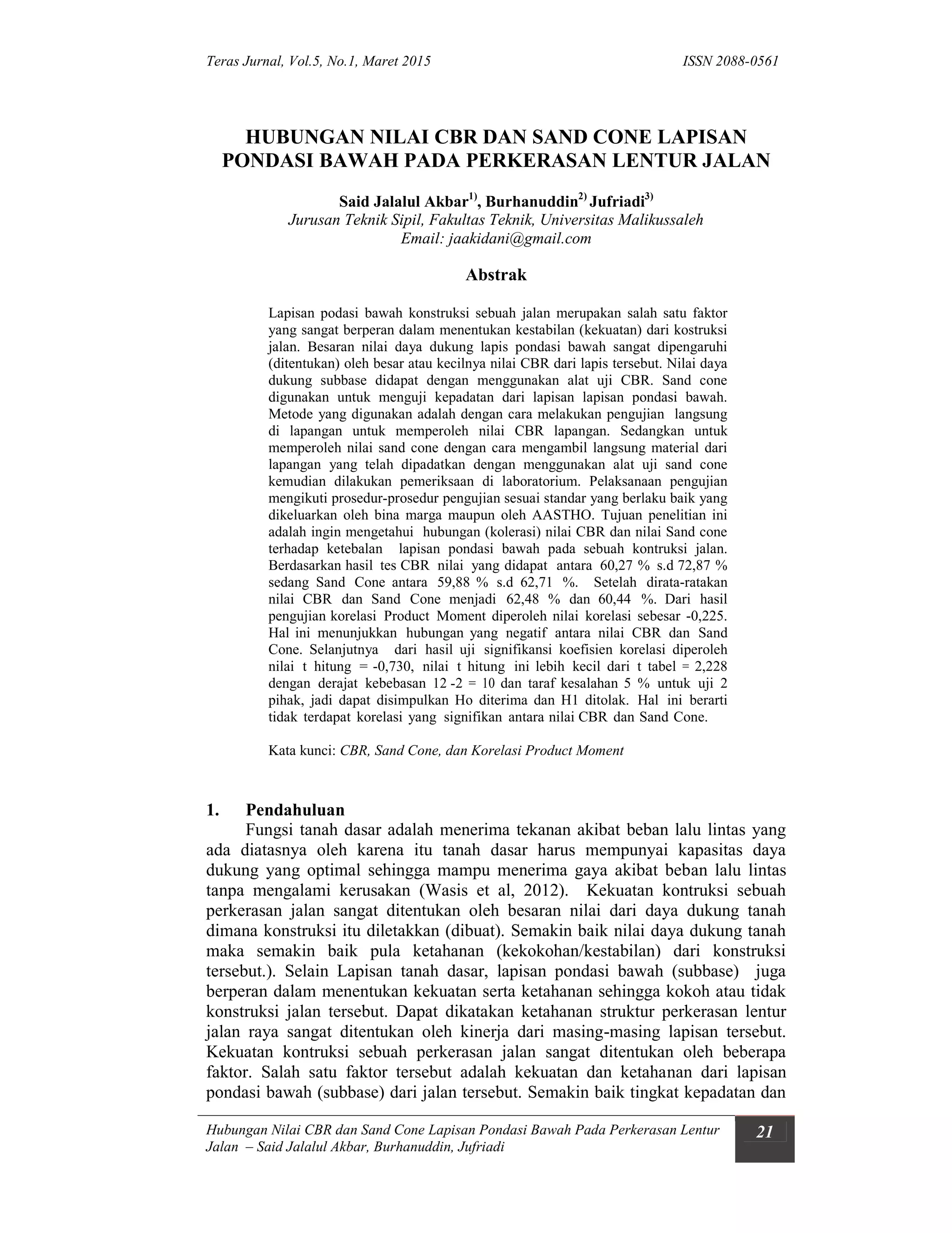 Cbr dengan sand cone | PDF