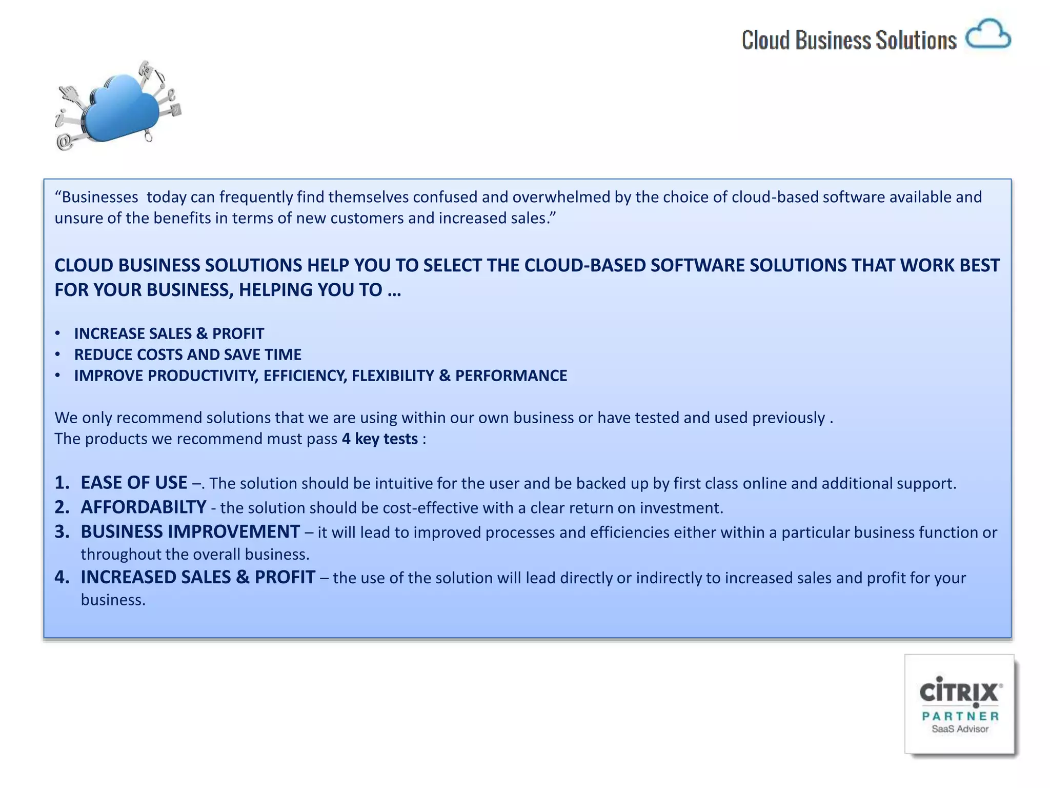 Cloud Business Solutions - whta we do | PPT