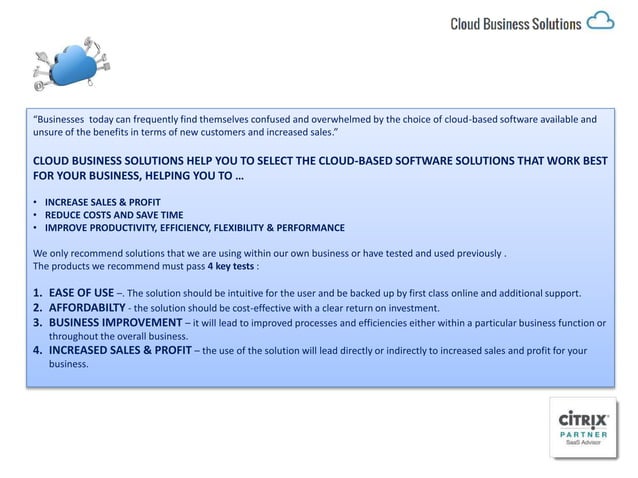 Cloud Business Solutions - whta we do | PPT
