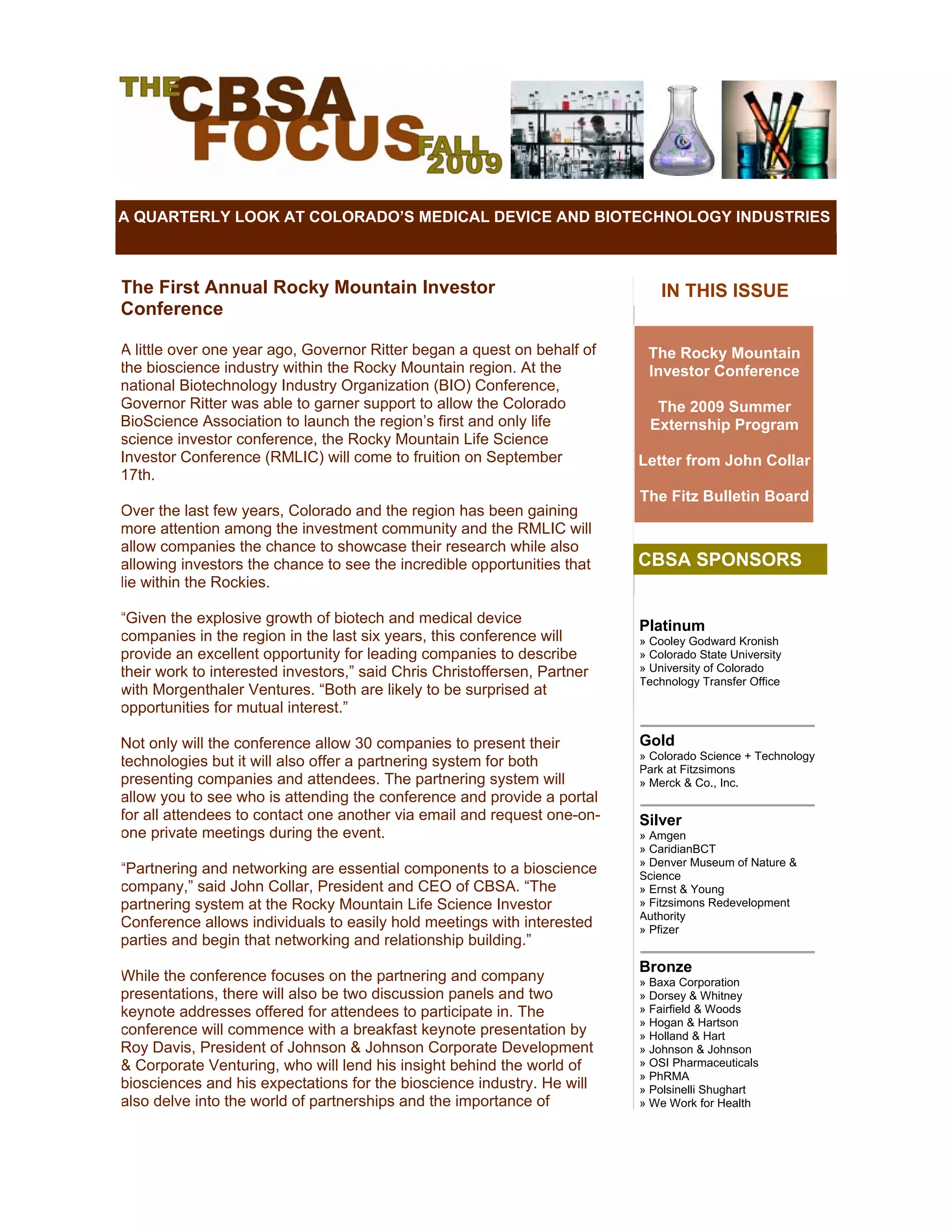 Colorado BioScience Association 2009 Fall Focus Newsletter | PDF ...