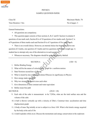 Class 11 Cbse Physics Sample Paper Model 2 | PDF
