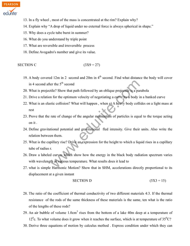 Class 11 Cbse Physics Sample Paper Model 2 | PDF