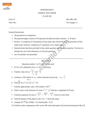Cbse 12 Class Maths Sample Papers Model 4 | PDF