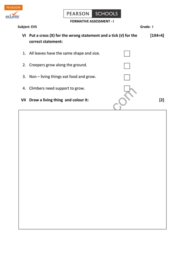 Class 1 CBSE EVS Question Paper | PDF | Landscaping | Home & Garden