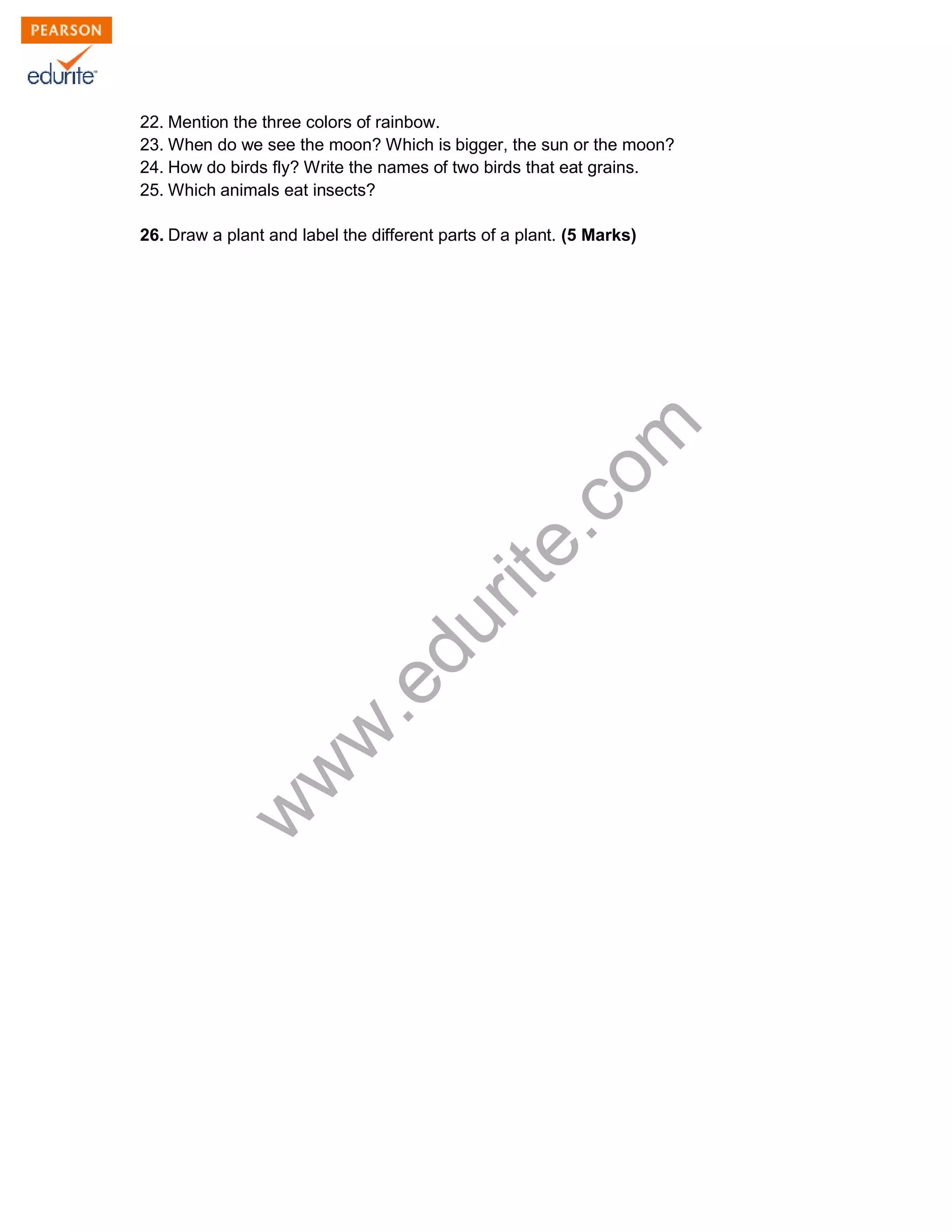 Class 1 CBSE EVS Sample Paper Term 2 Model 1 | PDF