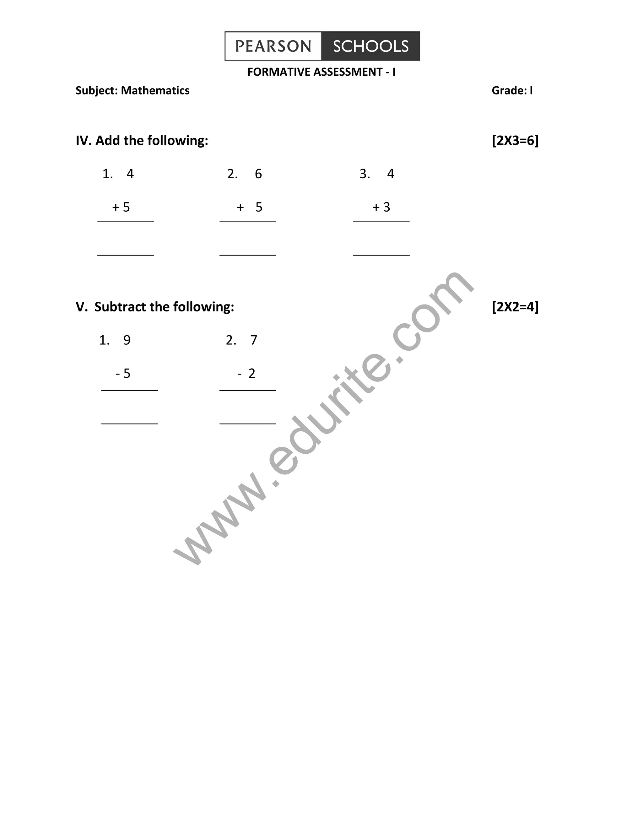 Class 1 CBSE Maths Question Paper FA 1 | PDF
