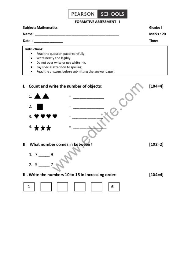 Class 1 CBSE Maths Question Paper FA 1 Class 1 CBSE Maths Question Paper FA 1