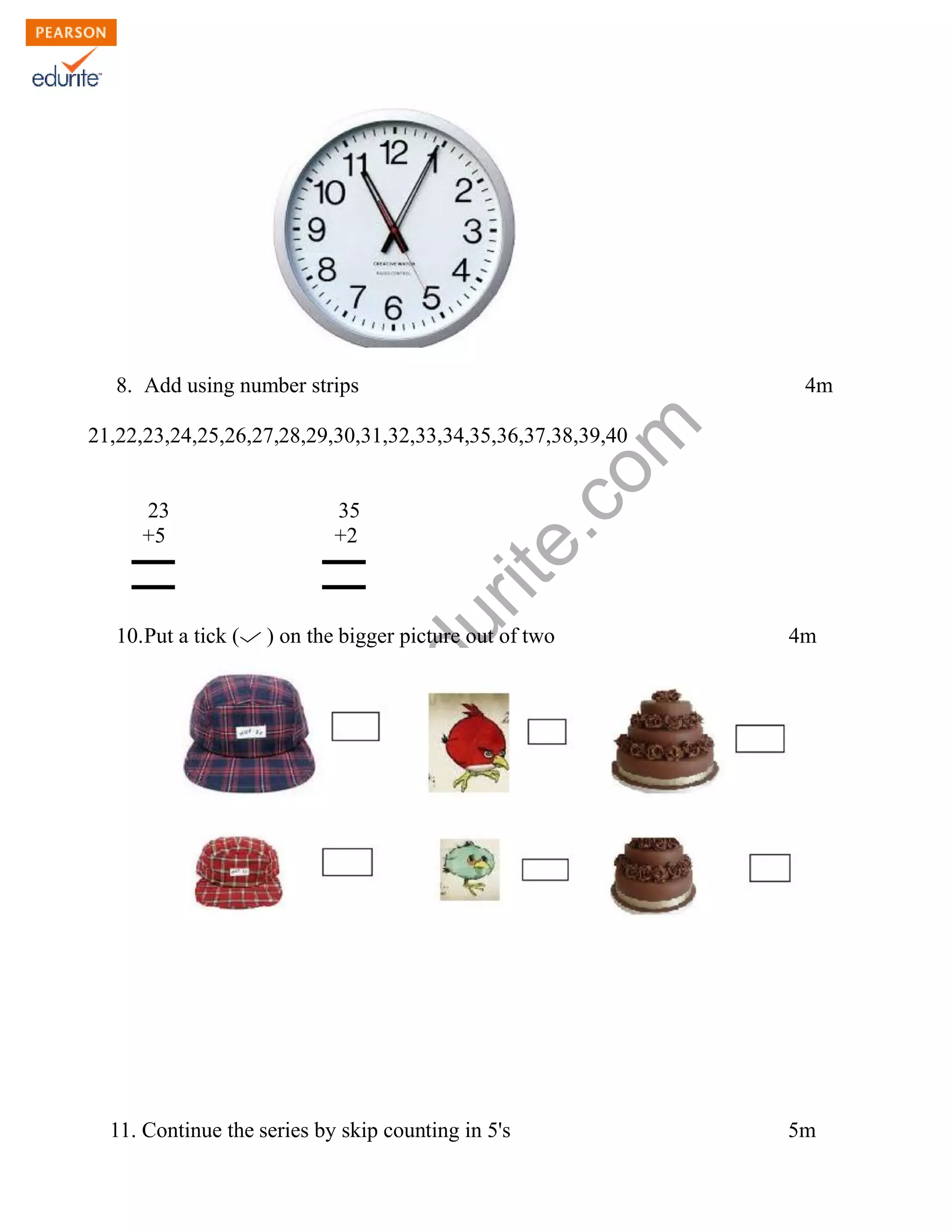 Class 1 CBSE Maths Sample Paper Model 1 | PDF