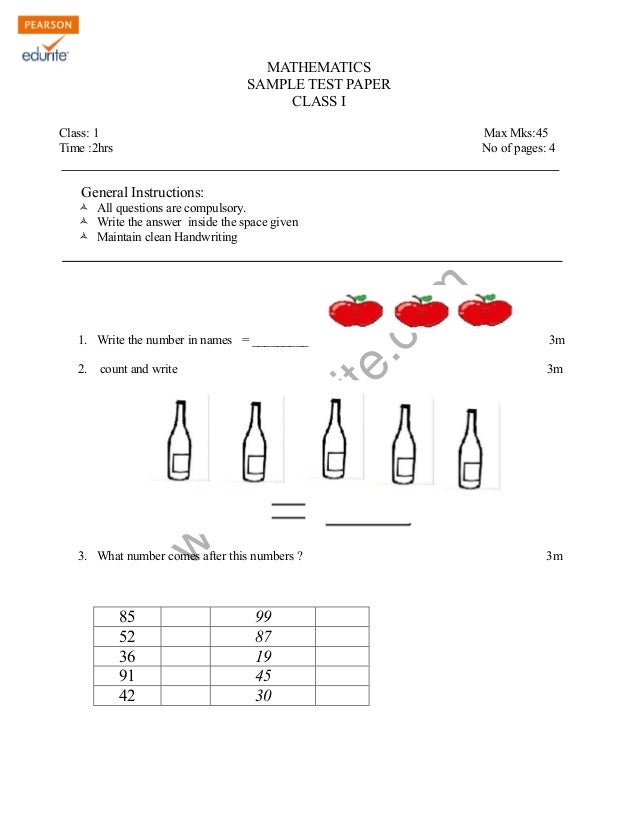 Class 1 CBSE Maths Sample Paper Model 1 Class 1 CBSE Maths Sample Paper Model 1