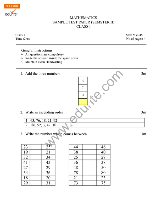 Cbse class-1-maths-sample-papers-term-2-model-1 | PDF