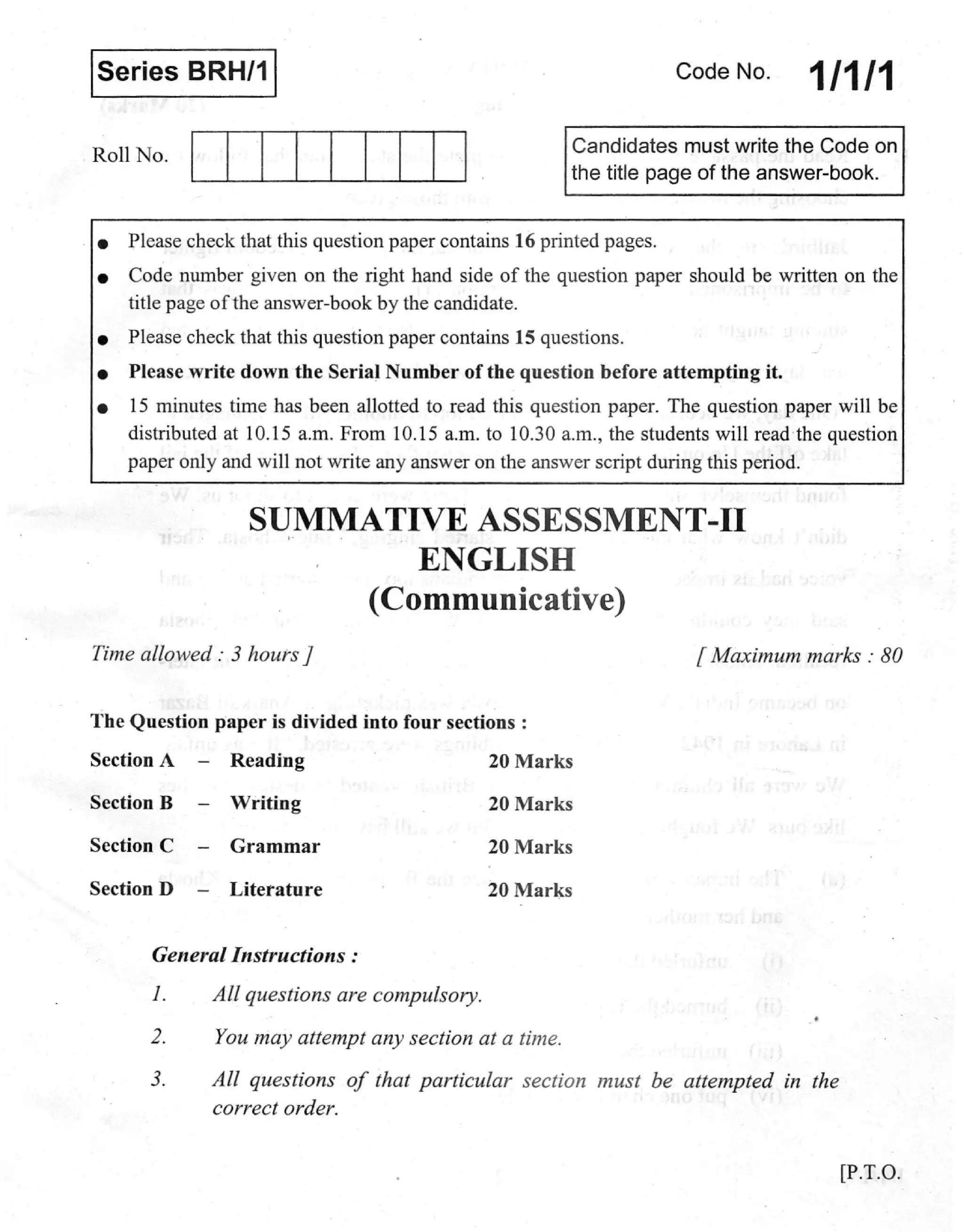 Class 10 Cbse English Communicative Question Paper Term 2 Model 1 | PDF