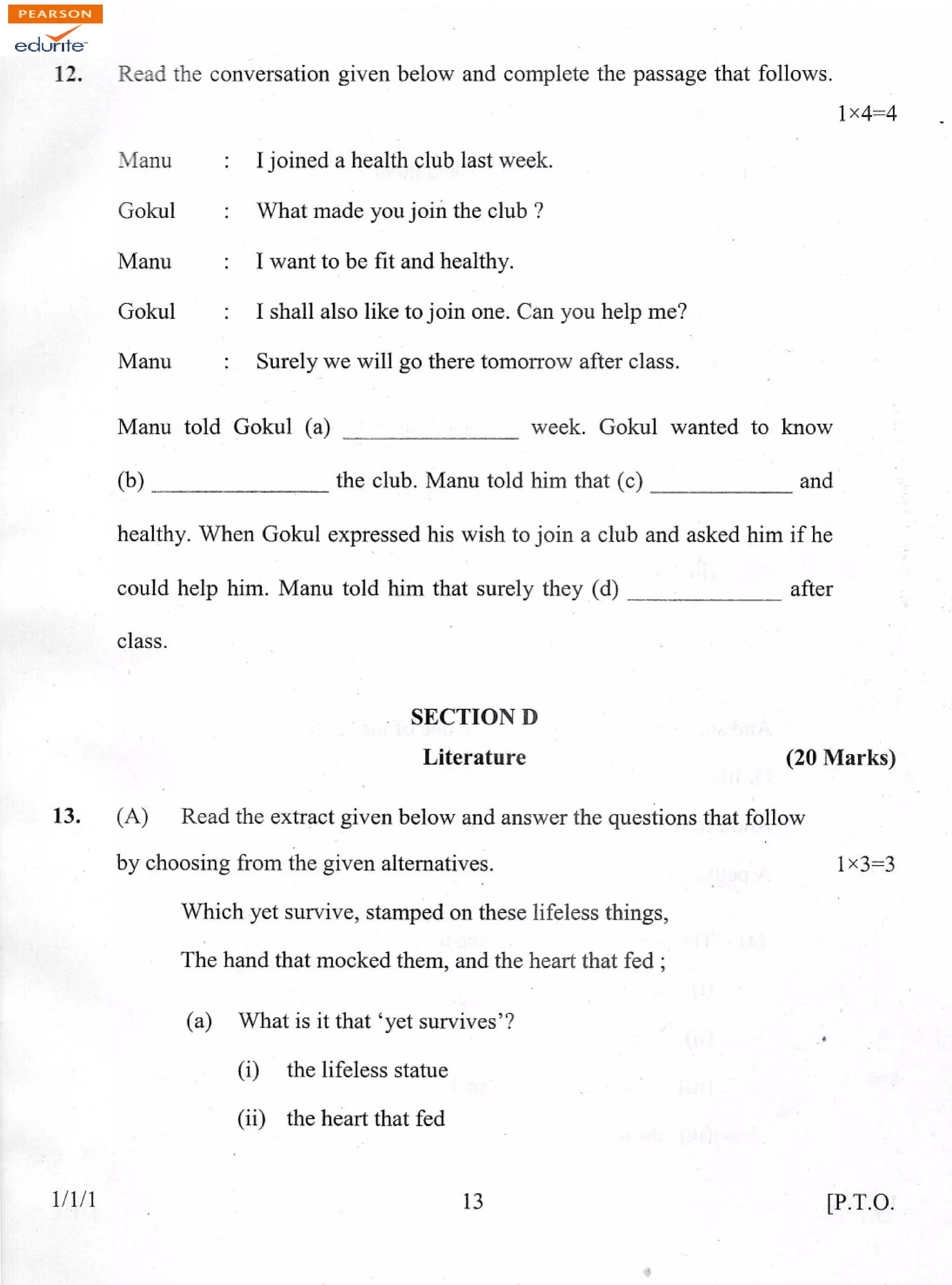 Class 10 Cbse English Communicative Question Paper Term 2 Model 1 | PDF