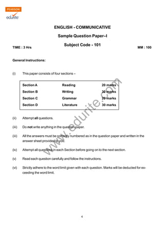 Class 10 Cbse English Communicative Sample Paper Model 1 2009 | PDF