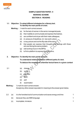 Class 10 Cbse English Communicative Sample Paper Model 2 2009 | PDF