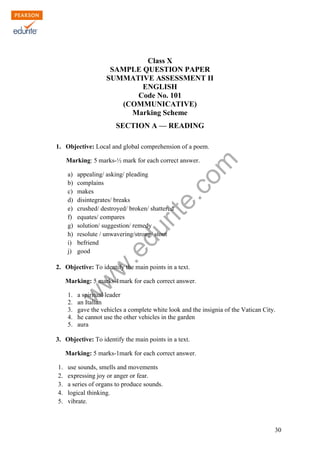 Class 10 Cbse English Communicative Sample Paper Term 2 2011 | PDF