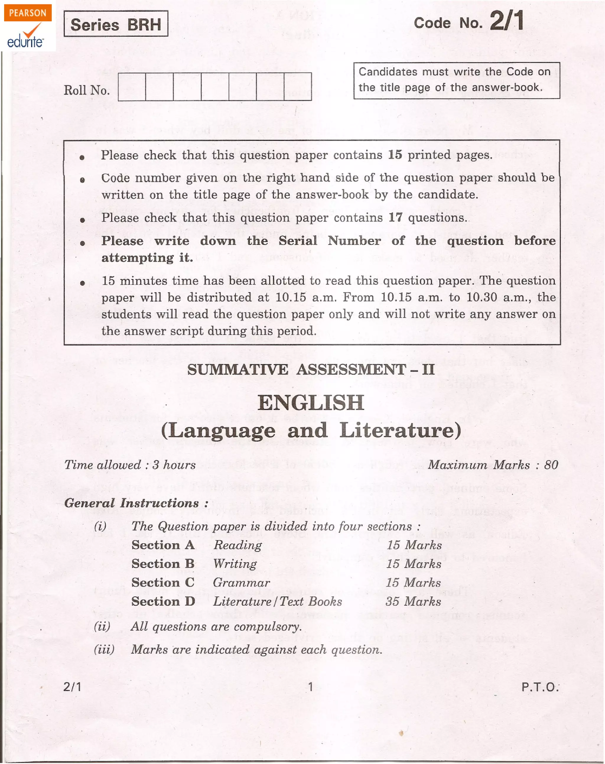 Class 10 Cbse English Language Literature Question Paper Term 2 Set 3 | PDF