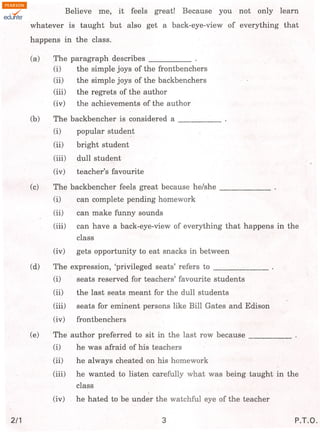 Class 10 Cbse English Language Literature Question Paper Term 2 Set 3 | PDF