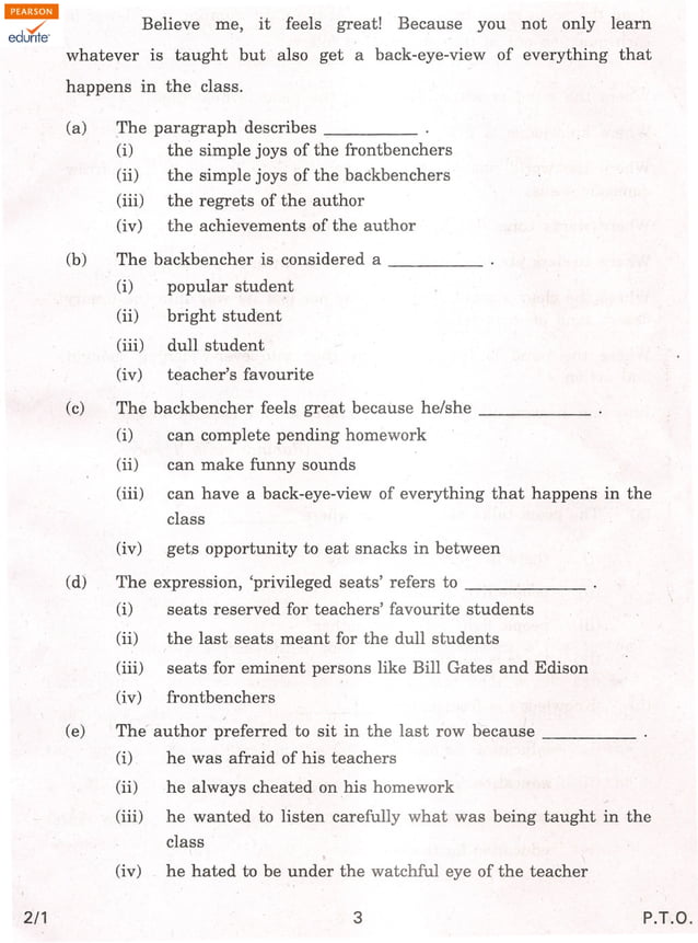 Class 10 Cbse English Language Literature Question Paper Term 2 Set 3 | PDF | Free Download