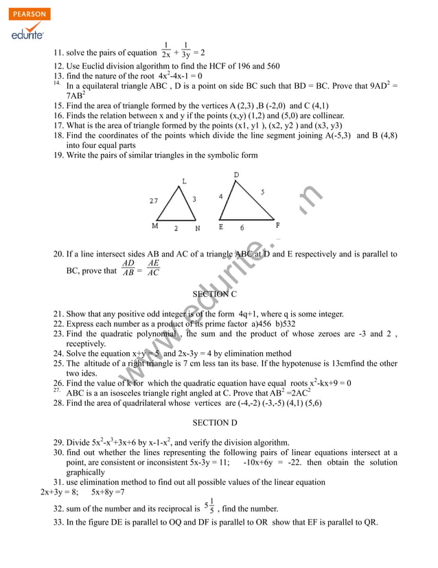 Class 10 Cbse Maths Sample Paper Term 1 Model 2 | PDF