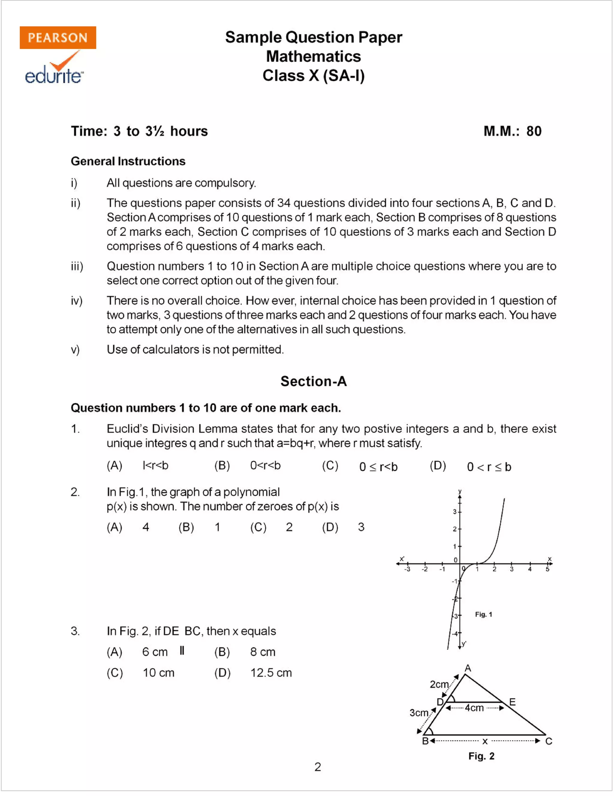Class 10 Cbse Maths Sample Paper Term 1 2011 | PDF