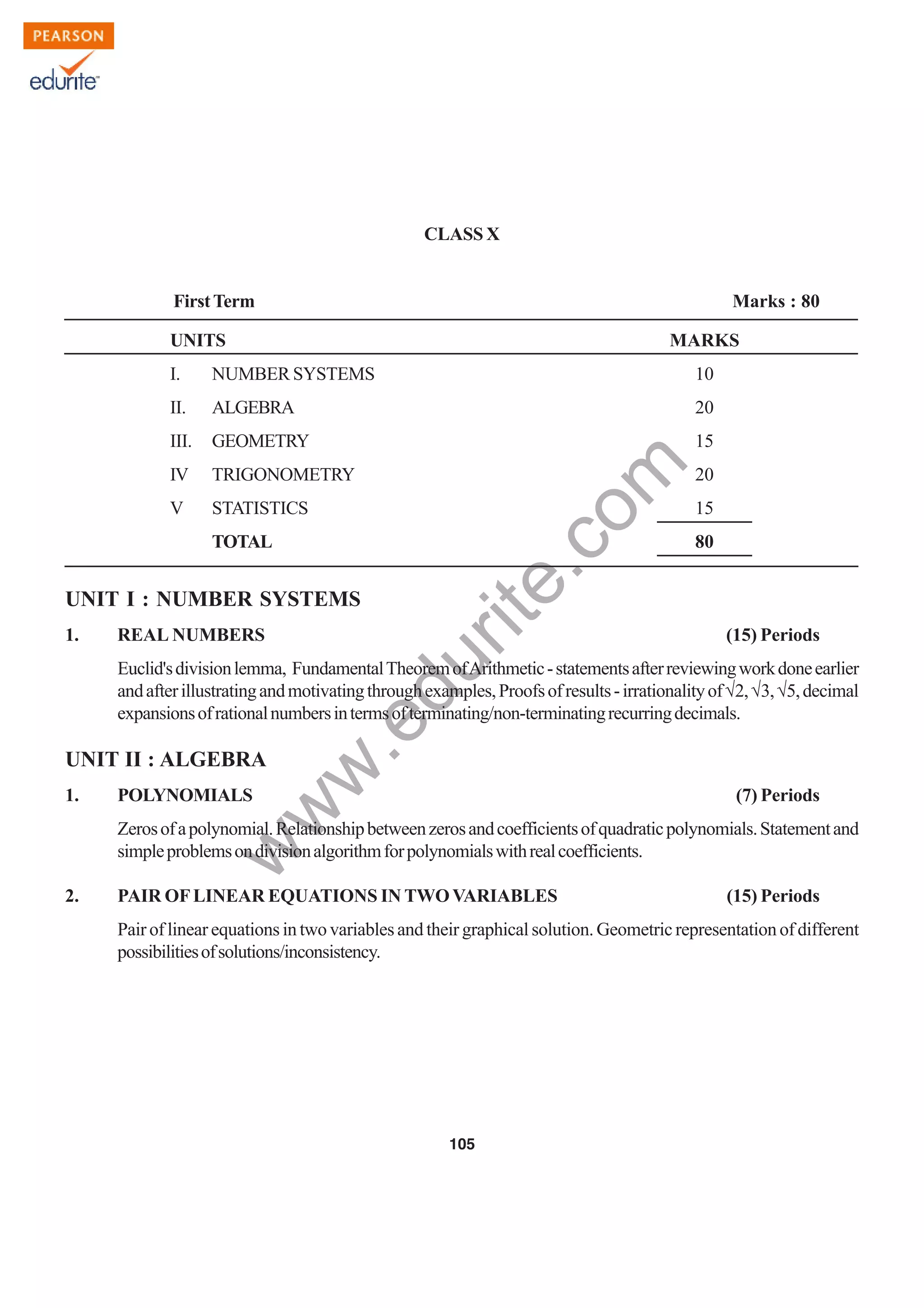 Class 10 Cbse Maths Syllabus 2012 | PDF