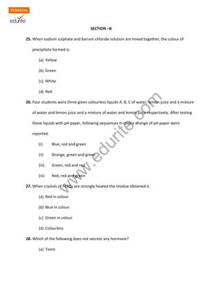 Class 10 Cbse Science Sample Paper Term 1 Model 1 | PDF