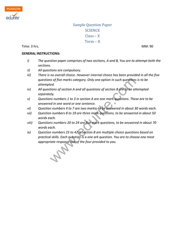 Class 10 Cbse Science Sample Paper Term 2 Model 1 | PDF