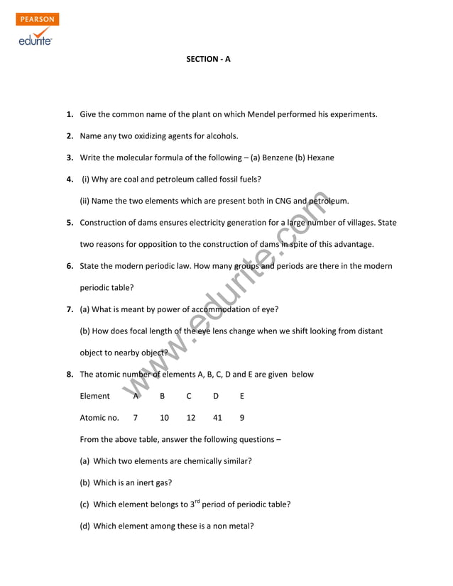 Class 10 Cbse Science Sample Paper Term 2 Model 1 | PDF