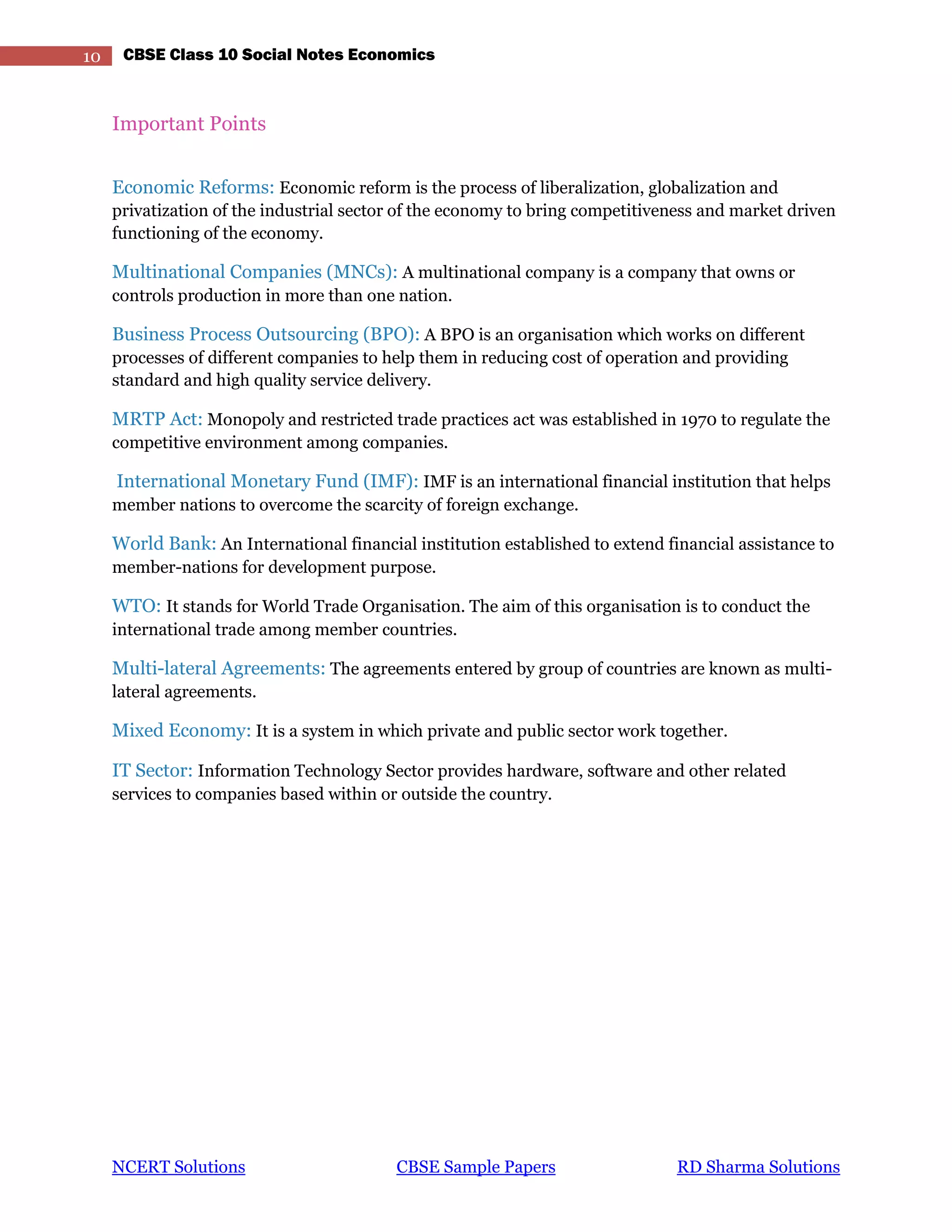 Cbse class-10-social-science-economics-notes | PDF