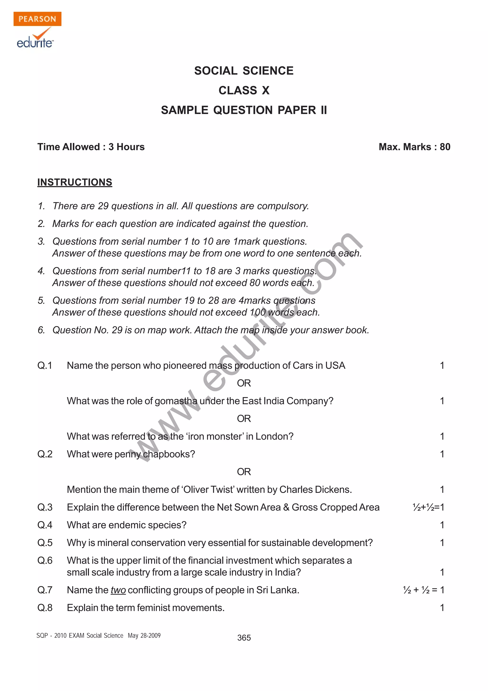 Class 10 Cbse Social Science Sample Paper Model 2 | PDF