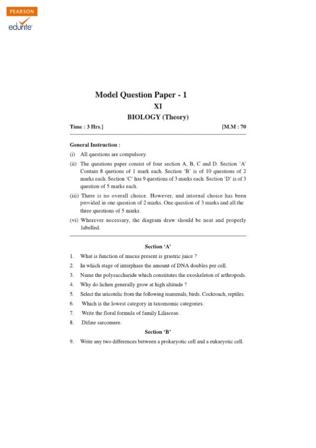 Class 11 Cbse Biology Sample Paper 2012 class-11-cbse-biology-sample-paper-2012