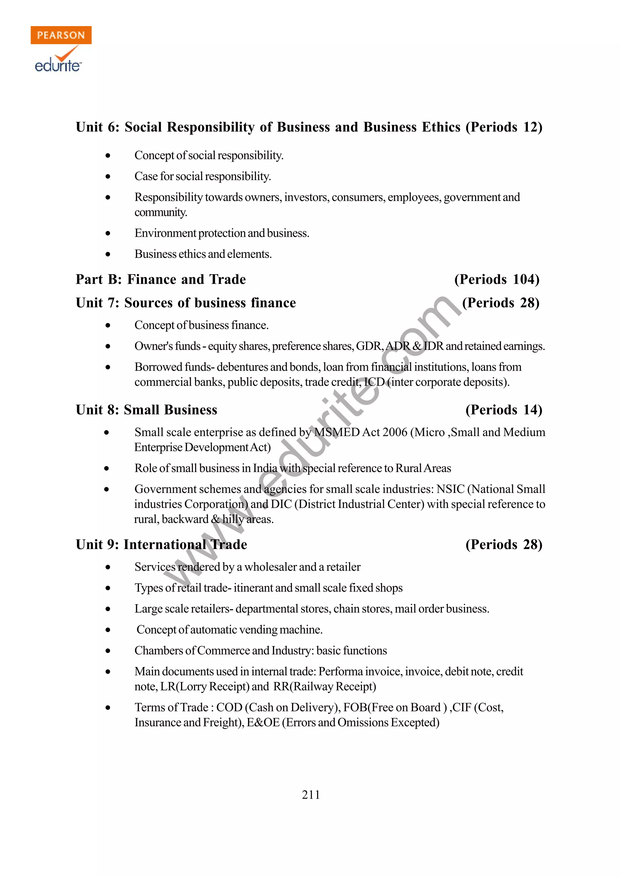 Class 11 Cbse Business Studies Syllabus 2012-13 | PDF
