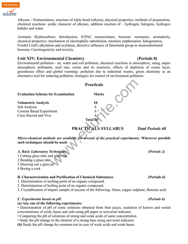 Class 11 Cbse Chemistry Syllabus 2012-13 | PDF