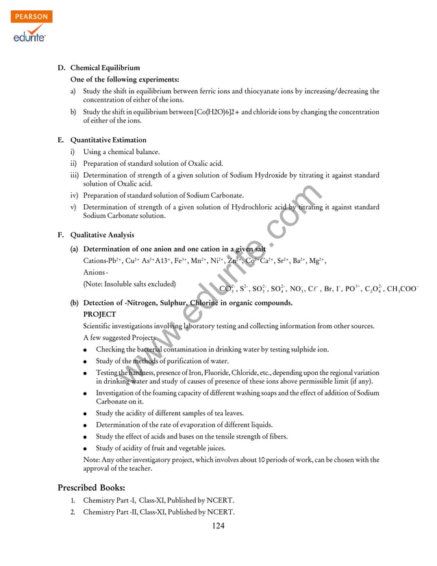 Class 11 Cbse Chemistry Syllabus 2013-14 | PDF