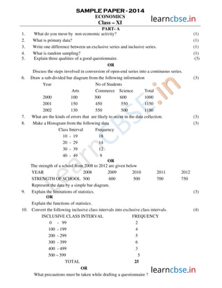 Cbse class-11-economics-sample-paper-term 1-2021 | PDF