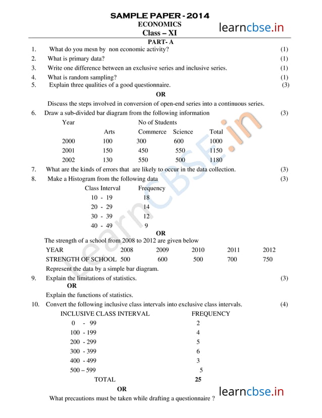Cbse class-11-economics-sample-paper-term 1-2021 | PDF