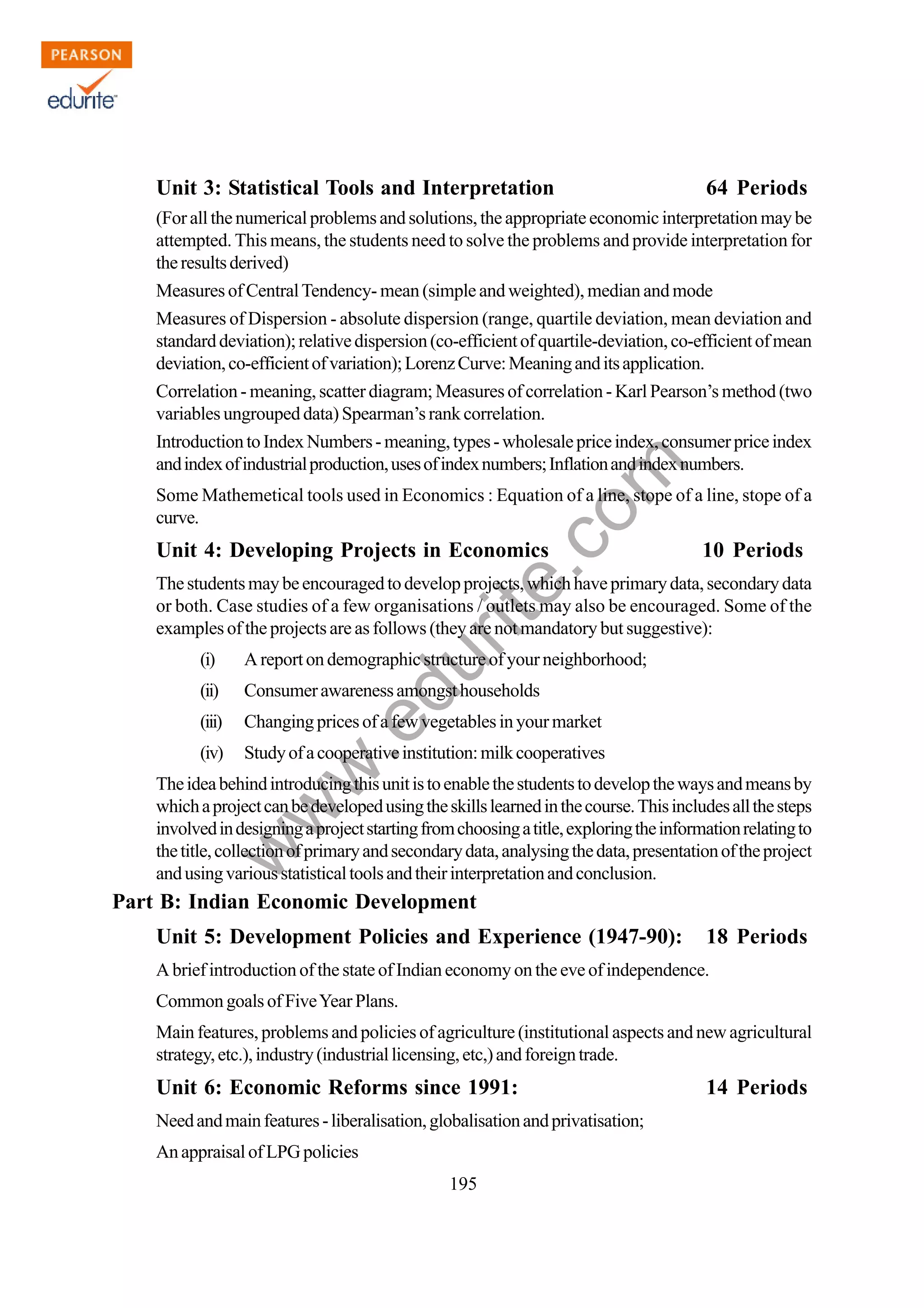 Cbse Class 11 Economics Syllabus 2011-12 | PDF