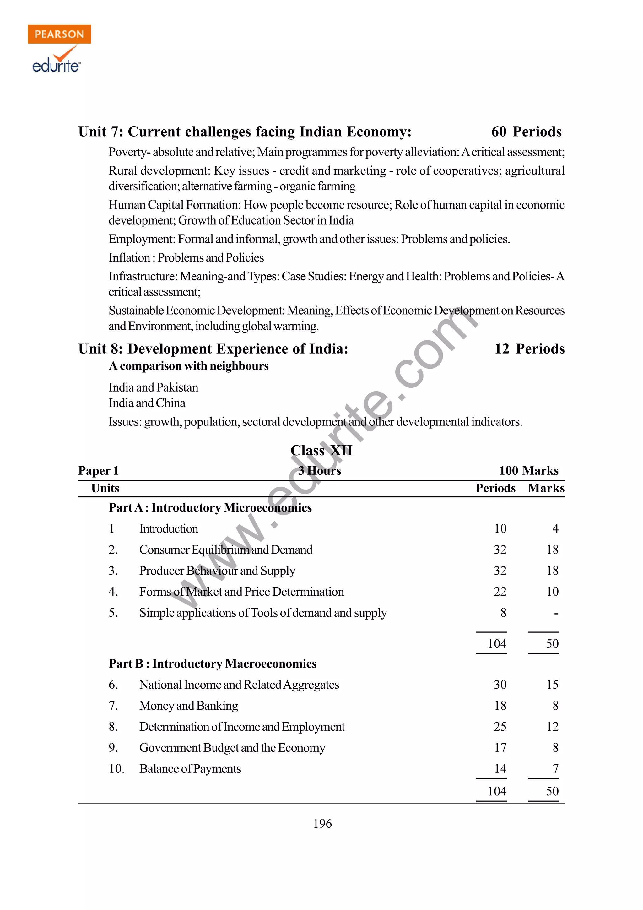 Cbse Class 11 Economics Syllabus 2011-12 | PDF