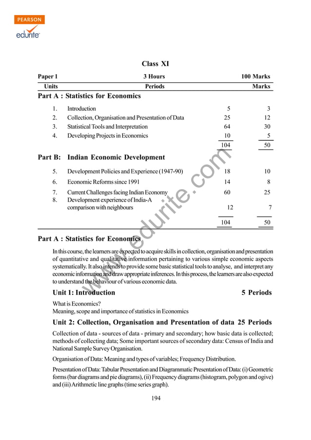Cbse Class 11 Economics Syllabus 2011-12 | PDF